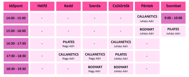 Órarend – mozgasstudio